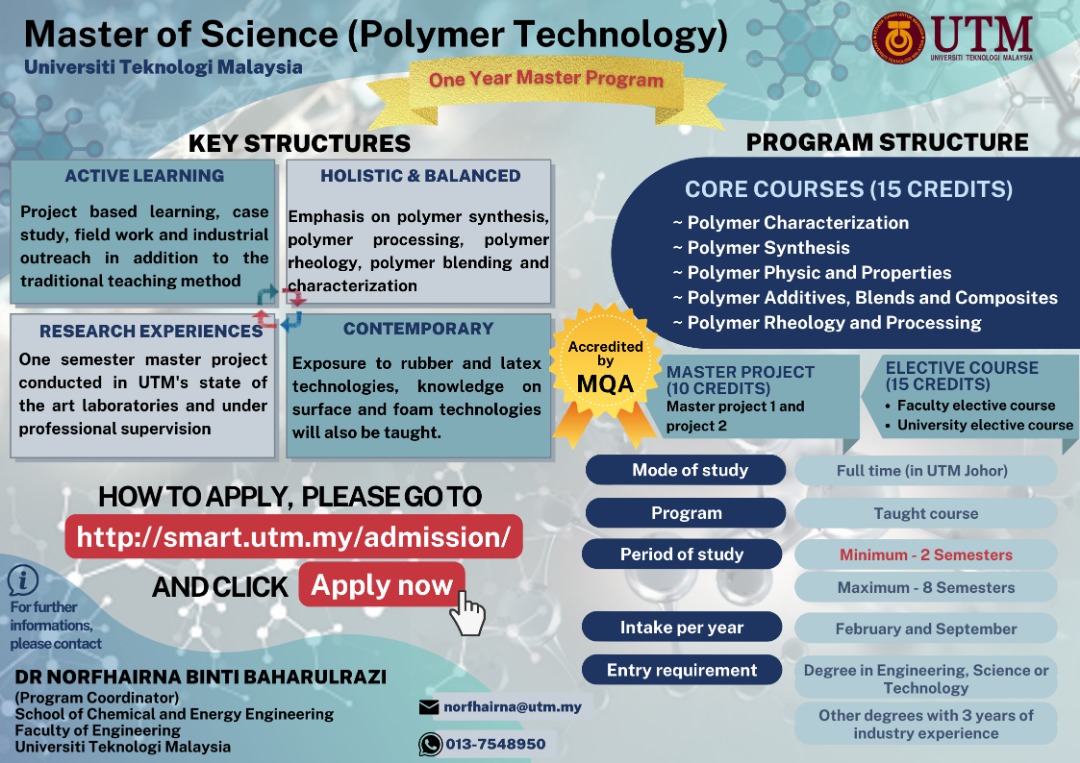 MSc Polymer Technology | Faculty of Chemical & Energy Engineering